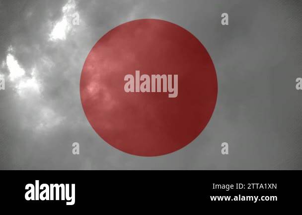 Digital composite of Japanese flag against animated stormy background ...