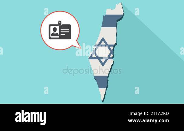 Animation of a long shadow Israel map with its flag and a comic balloon ...