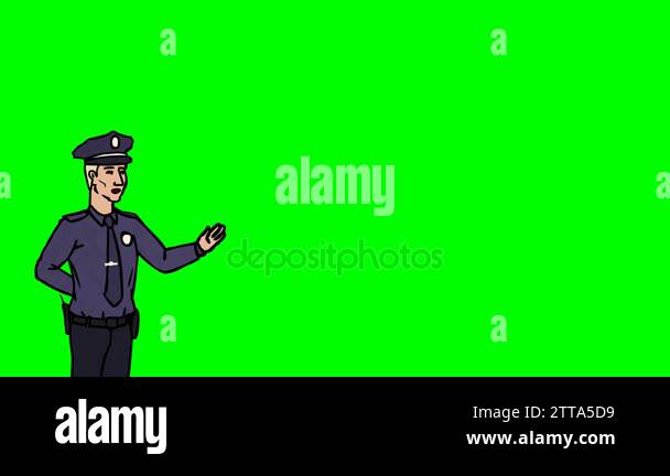 Animated Character Policeman or Cop stands in the foreground and says ...