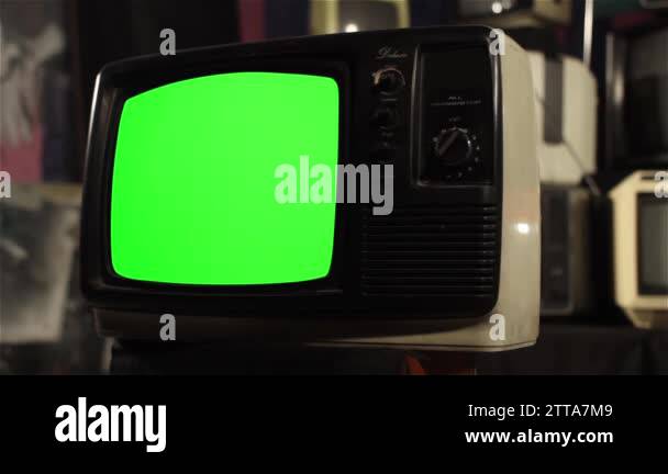 80s TV Green Screen. Dolly Parallel Shot. Ready to Replace Green Screen ...