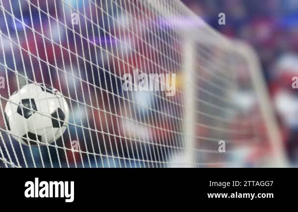 Beautiful Soccer Ball flies into Goal Net in Slow Motion. Football 3d ...