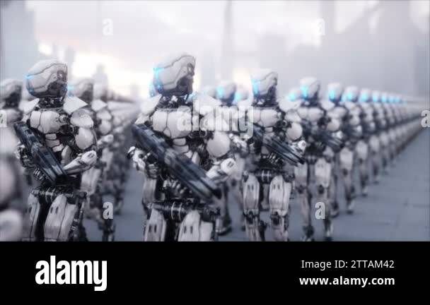 invasion of military robots. Dramatic apocalypse super realistic ...