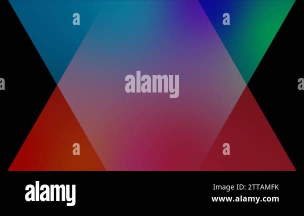 two red and blue triangles in motion melting each other against black ...