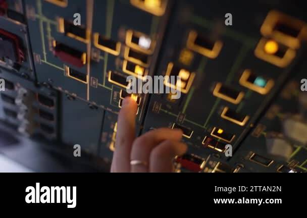 Autopilot control element of an airliner. Panel of switches on an ...