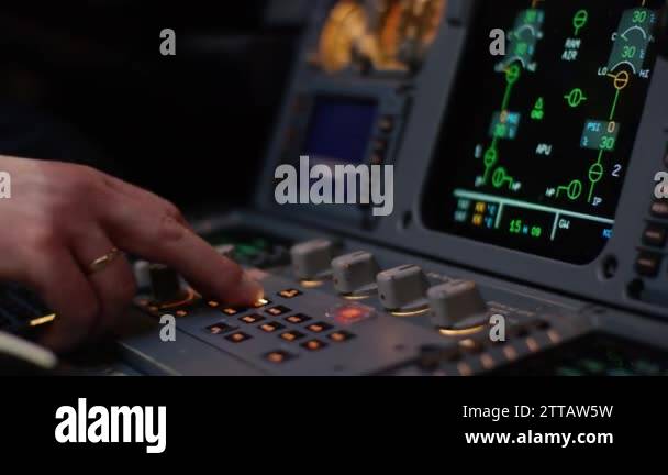 Panel of switches on an aircraft flight deck. Autopilot control element ...