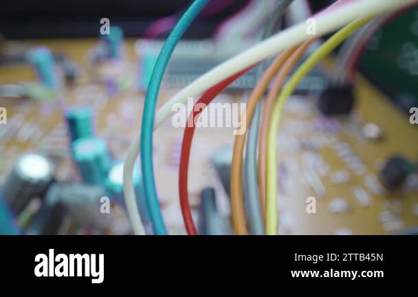Macro Circuit Wiring. Cinematic extreme close up (ECU) flying across a ...