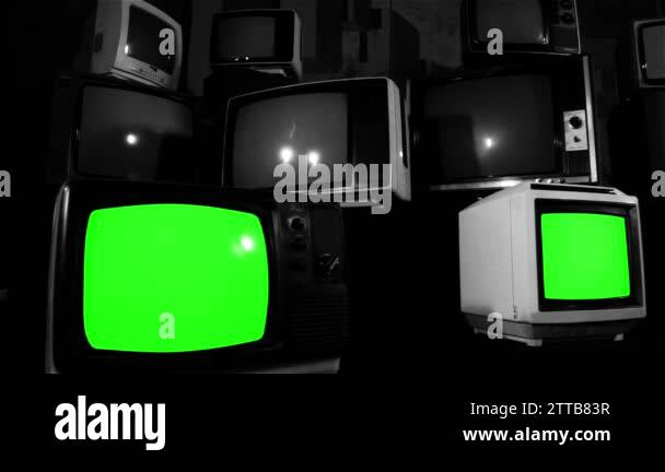 80s TVs with Green Screen. Parallel Dolly Shot. Noir Tone. Ready to ...