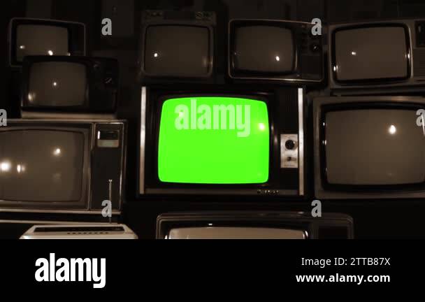 80s TV Green Screen with Many 80s Tvs. Dolly In. Sepia Tone. Ready to ...