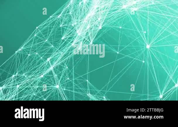 Abstract moving background. White dots connected on turquoise ...