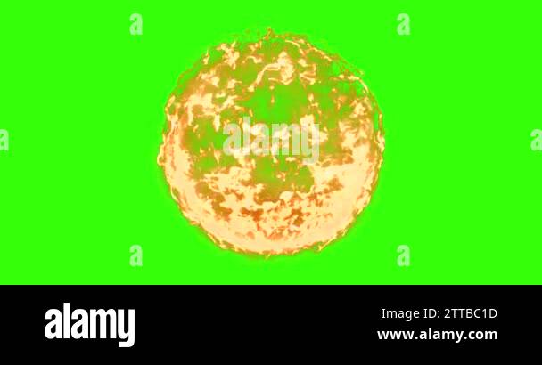 real, ball of flame fire in chroma key green screen background ...