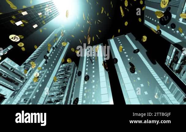 dollar money fall from animated buildings. 3d rendering Stock Video ...