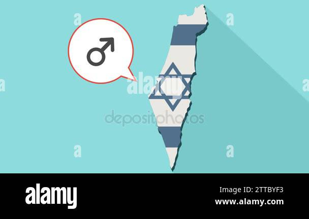 Animation of a long shadow Israel map with its flag and a comic balloon ...