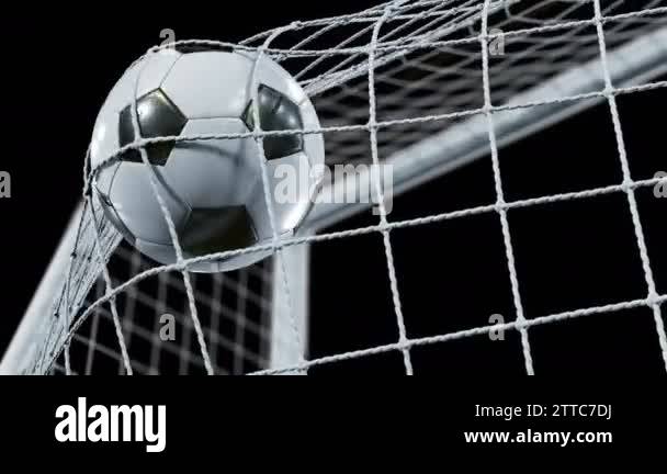 Soccer Ball flying into the Goal Net in Slow Motion. Beautiful Football ...