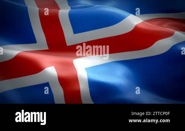 Icelandic flag Closeup 1080p Full HD 1920X1080 footage video waving in ...