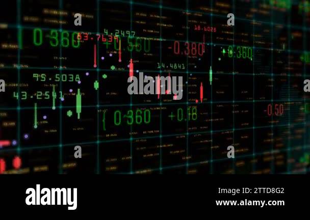 Table and bar graph of stock chart exchange market indices animation ...