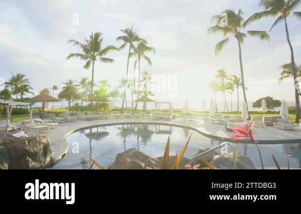 beautiful poolside place for relax with chaise lounges of hotel resort ...