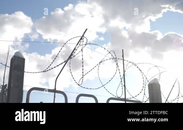 Barbed wire as a symbol of Humanity in hostage of prorgess. Air ...