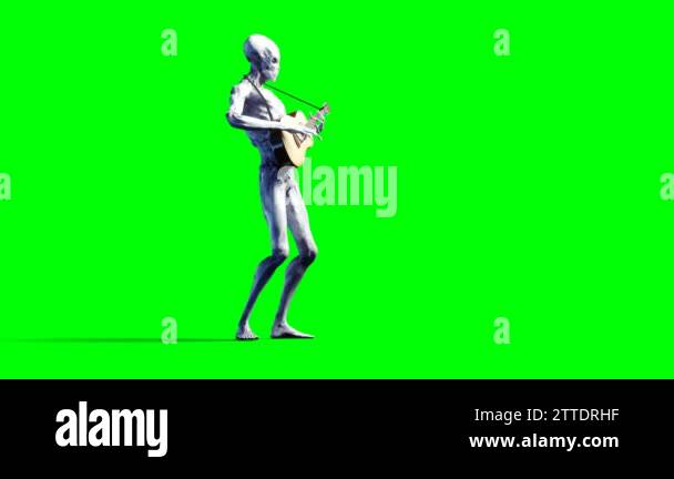 Funny alien plays on acustic guitar. Realistic motion and skin shaders ...