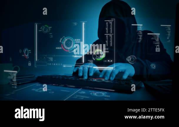 4k Hacker Typing Key Board With Hud Ui User Interface Hacking Code Dramatic And Dark Tone