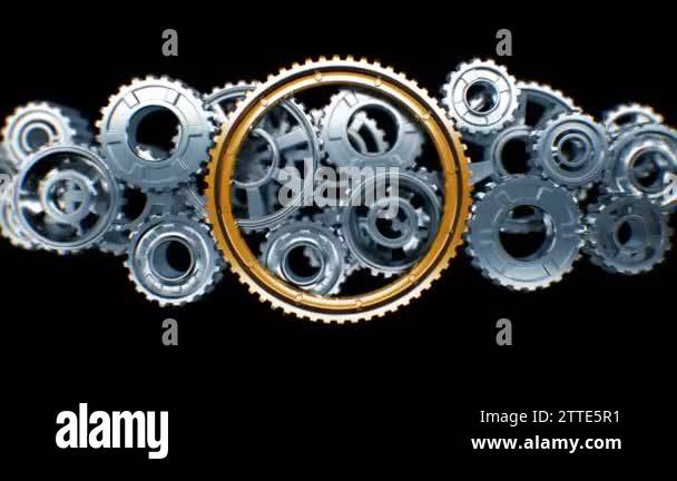 Big Golden Gear Turning in Steel Working Mechanism. Beautiful Looped 3d ...