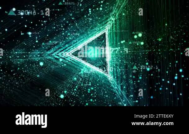 Triangle tunnel motion graphics background with information and lines ...