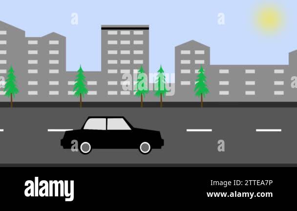 Cartoon city traffic. Business center with road highway avenue ...