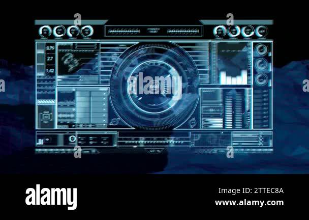 Transparent digital mix table animated with a blue digital mountain ...