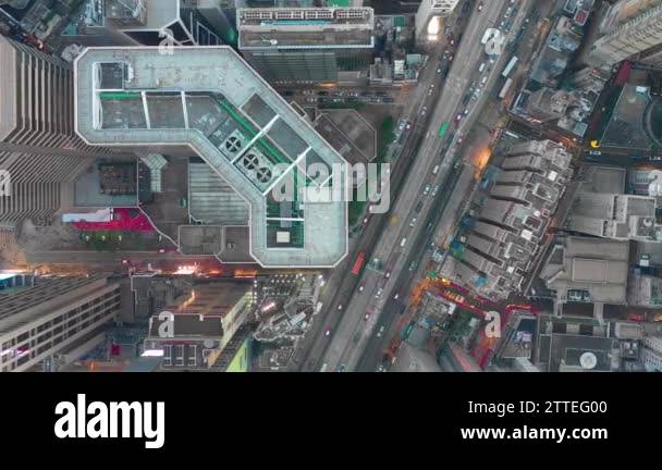HONG KONG - MAY 2018: Aerial look-down view of Causeway Bay district, city downtown with ...