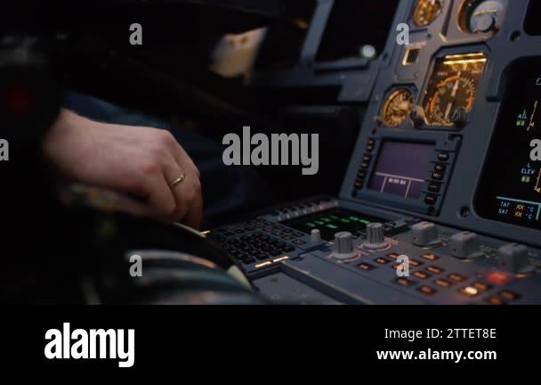 Panel of switches on an aircraft flight deck. Autopilot control element ...