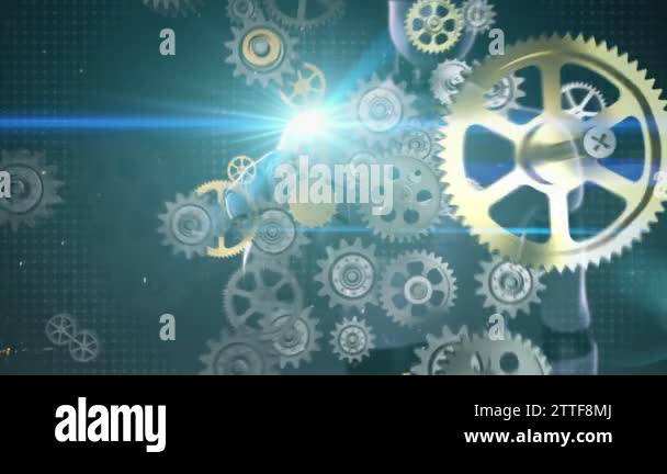 Robot, cyborg touched screen, Gears making cloud computer server shape ...