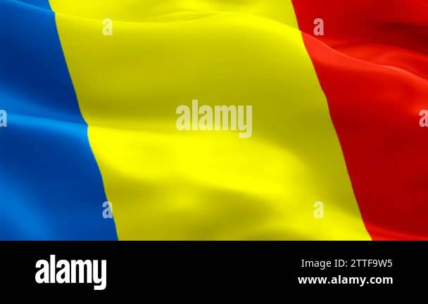 Romania flag video waving in wind. Realistic Romanian Flag background ...