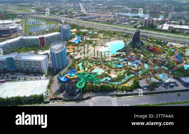 Volcano Bay Beach Resort Orlando 4k aerial tour Stock Video Footage - Alamy