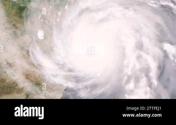 Realistic giant hurricane seen from the space. Spinning hurricane ...