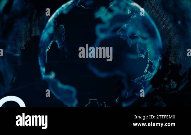4K Animation Globe with dot world map HUD and infographic graph bar ...