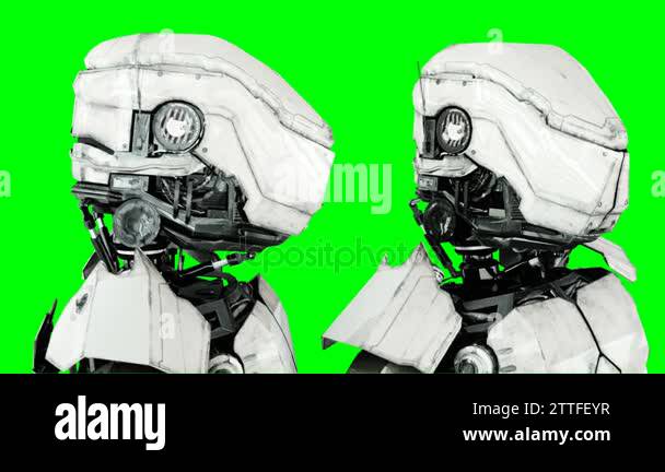 robot is idle . Realistic motion and reflections. 4K green screen ...