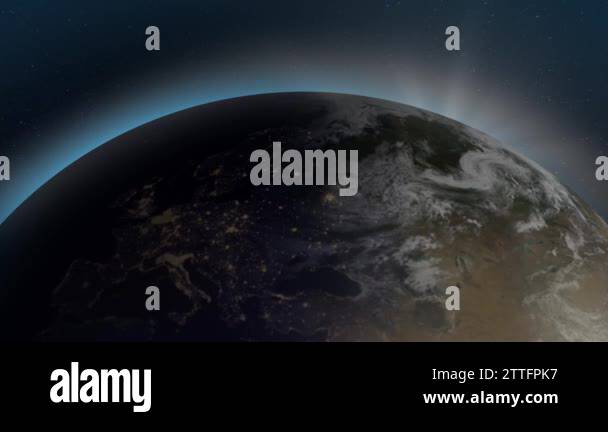 Highly detailed beautiful sunrise over Europe zone with night time ...