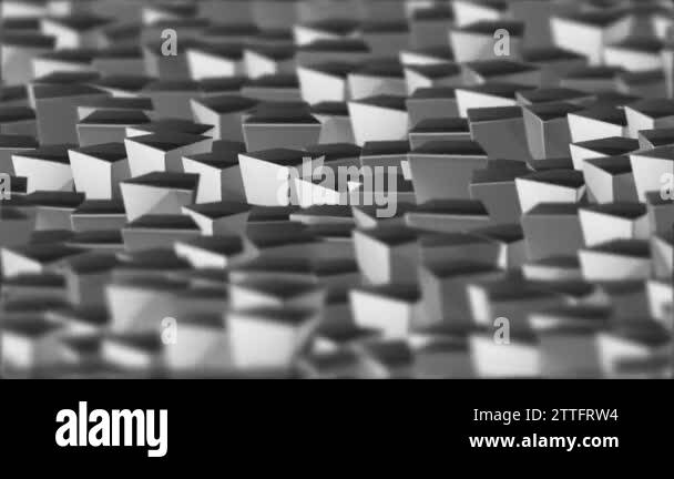 field of rotating cubes of depth of field. cinematic industrial ...