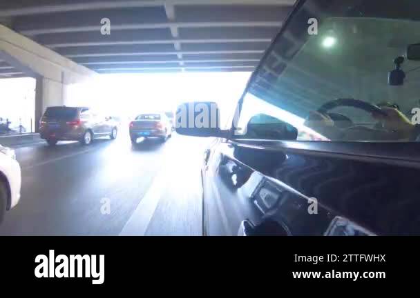 Driving view from side view of the car with reflection on the window ...