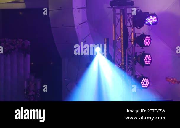 Stage lights at the concert with fog, Stage lights on a console ...