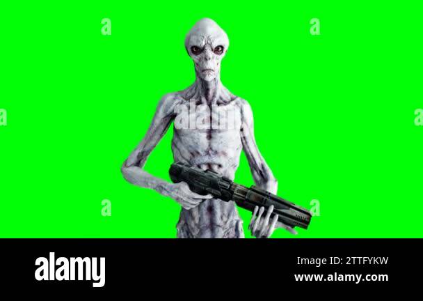 Alien walking with gun. Realistic motion and skin shaders. 4K green ...