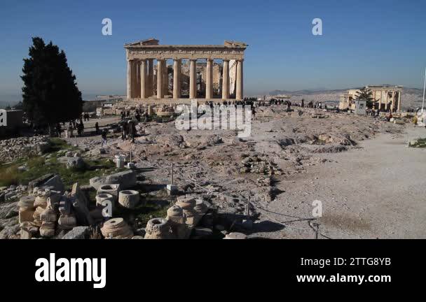 Acropolis of Athens, Greece, with the Parthenon Temple. Famous old ...