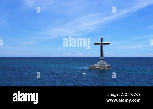 A view of the cross erected in the sea, where the old Catarman town ...