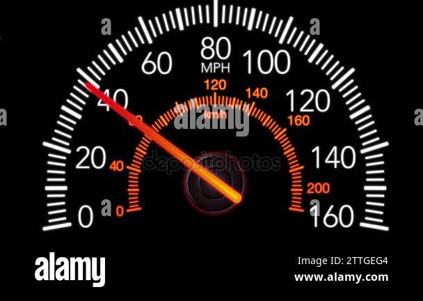 Car speedometer and moving pointer, on a black screen background. 4k ...