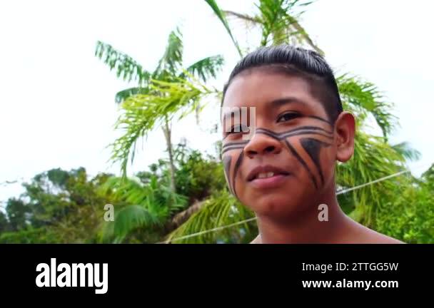 Native Brazilian Boy on a indigenous Tupi Guarani Tribe in Brazil Stock ...