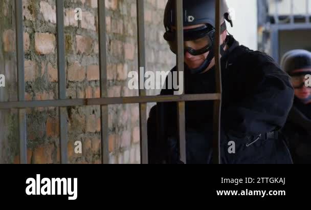 Front view of caucasian soldiers conduct military exercise at military ...