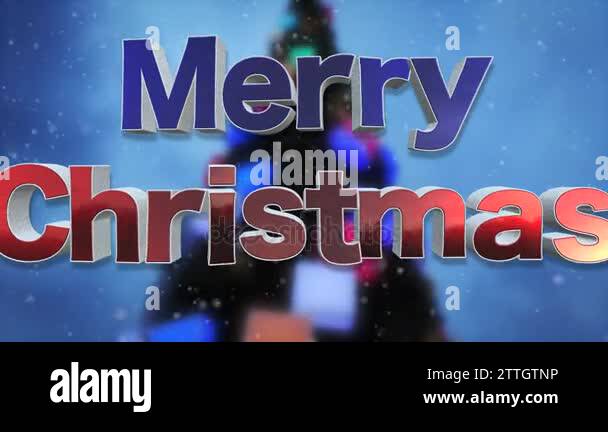 Merry Christmas 3D Text Looping Animation. Beautiful Metal And Snow ...