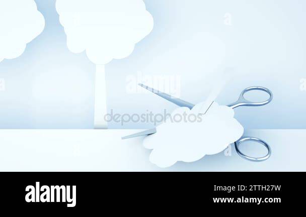 deforestation. Paper forest destruction of metal scissors. Creative ...