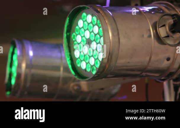 Stage lights at the concert with fog, Stage lights on a console ...