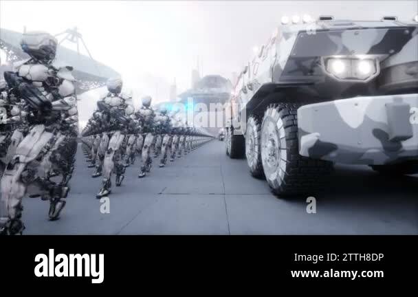 invasion of military robots. Dramatic apocalypse super realistic ...