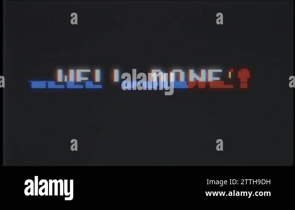retro videogame WELL DONE text on computer old tv vhs glitch ...